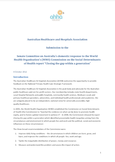 AHHA Submission on Australia's domestic response to the World Health ...