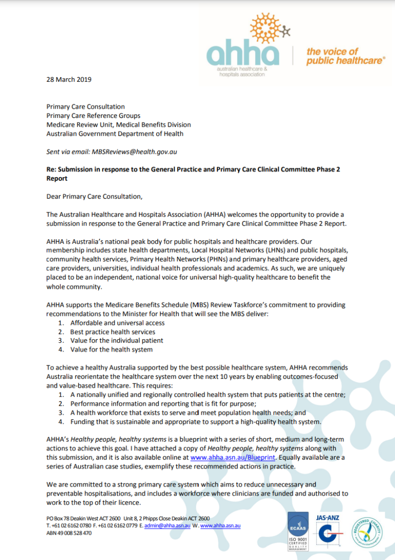 AHHA Submission in response to the Medicare Benefit Schedule Review ...